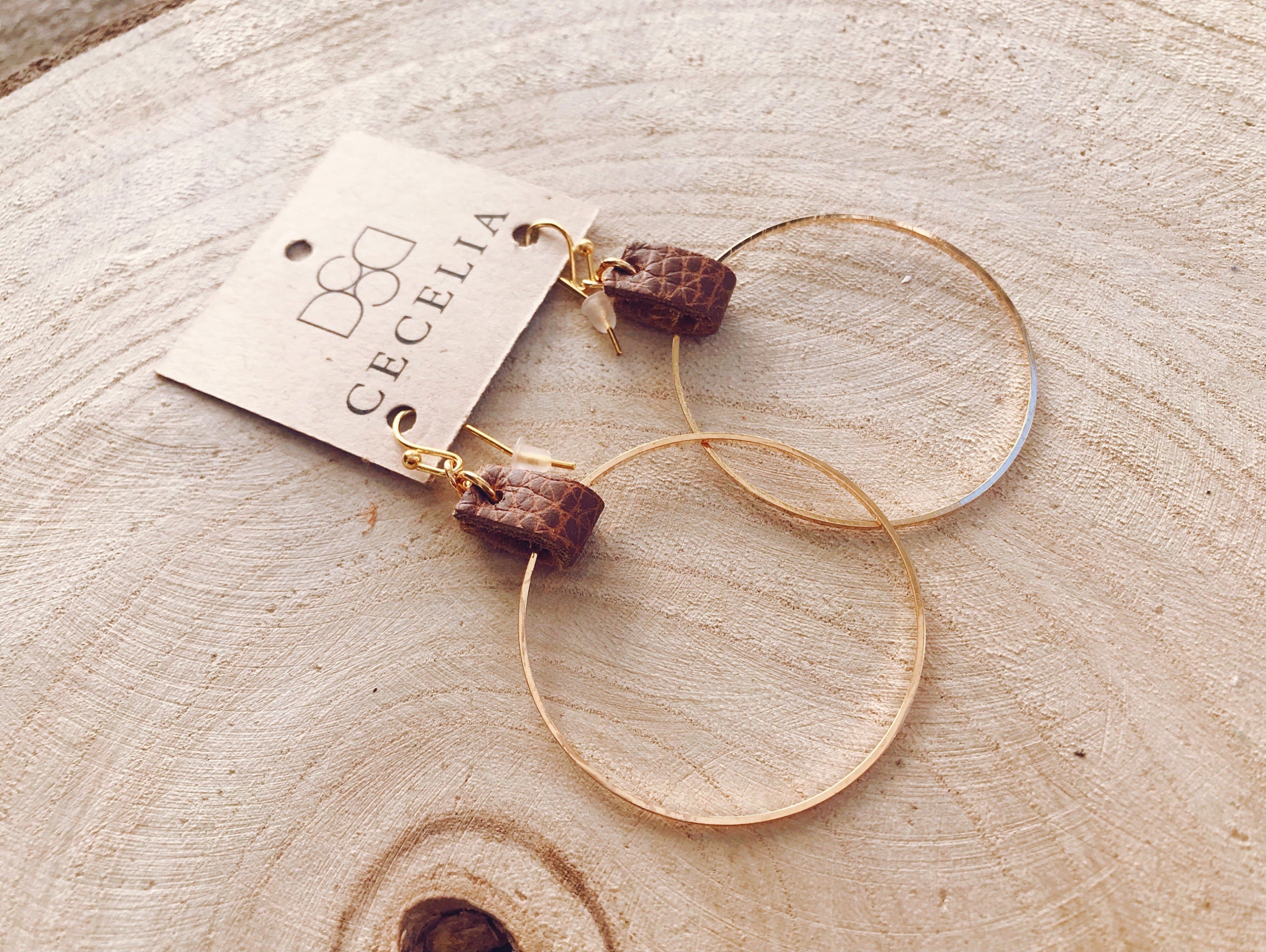 Brown Leather Hoop Earrings – Cecelia Designs – Cecelia Designs Jewelry