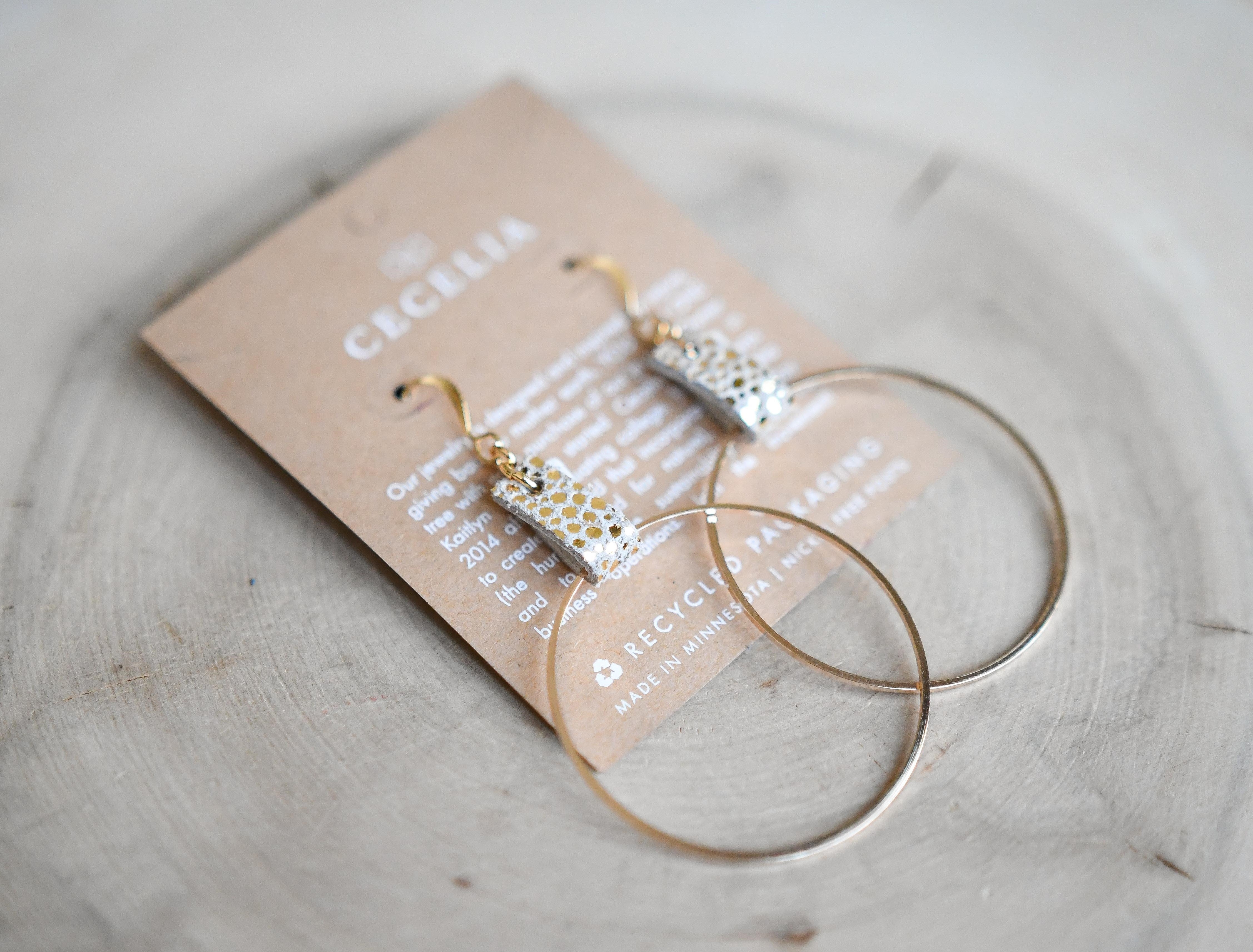 Gold Leather Hoop Earrings – Cecelia Designs – Cecelia Designs Jewelry