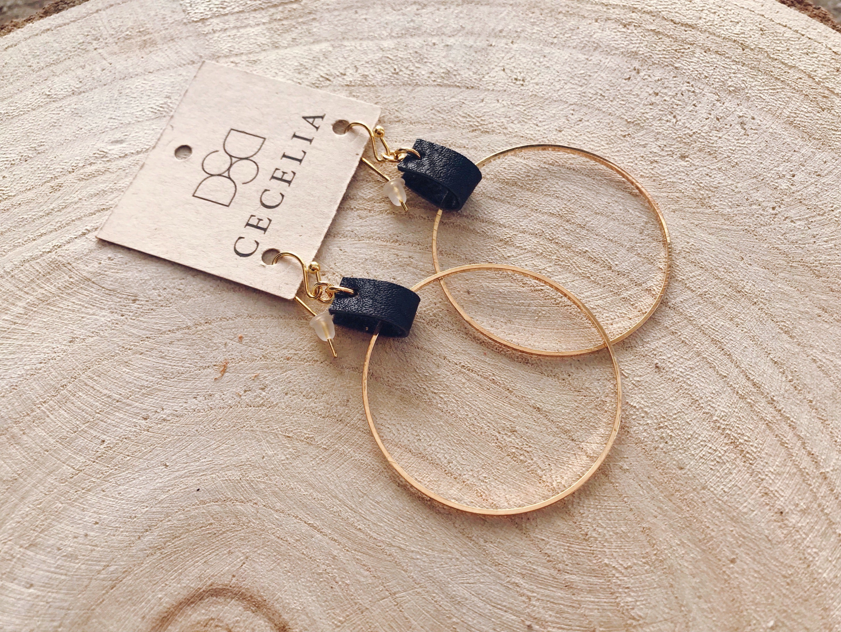 Black Leather Hoop Earrings – Cecelia Designs – Cecelia Designs Jewelry